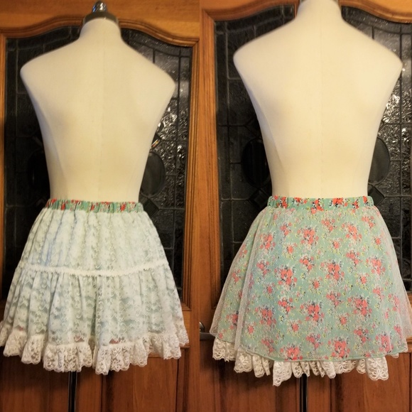 Tralala | Skirts | Reversible Floral Lace Chiffon Otome Gyaru Skirt ...